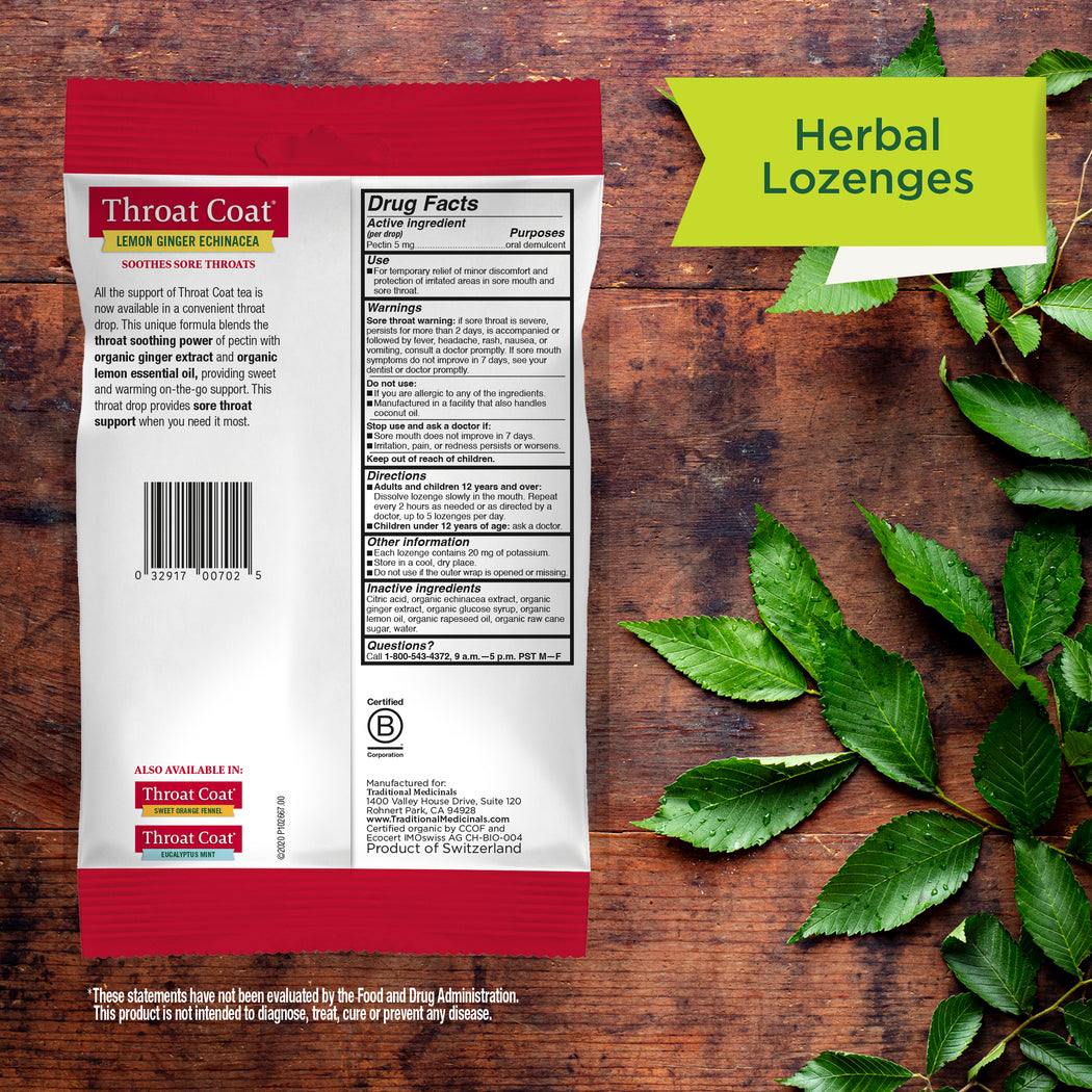Throat Coat® Lemon Ginger Echinacea Lozenges | Traditional Medicinals